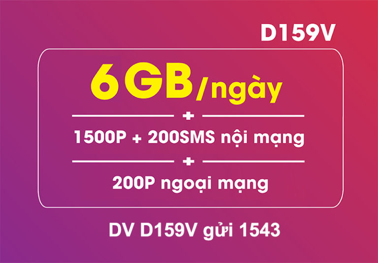 Đăng ký gói cước D159V Vinaphone 159K có 6GB/ngày + Free gọi và nhắn tin