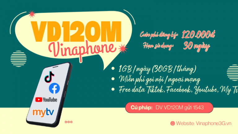 Gói cước VD120M Vinaphone 120K có 30GB, Free gọi + data Tiktok/Youtube